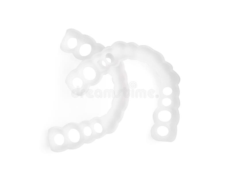 Dental Mouth Guards on White Background, Top View. Bite Correction ...