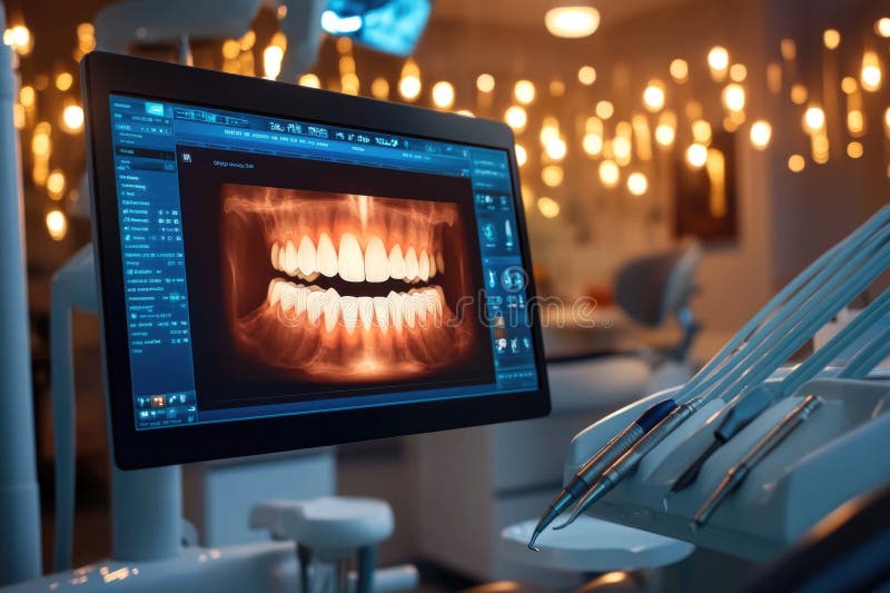 Dental Office with Computer Displaying X-ray Image of Teeth in Modern ...