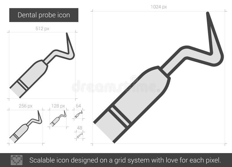 Dental probe line icon. stock vector. Illustration of drawing - 80691551