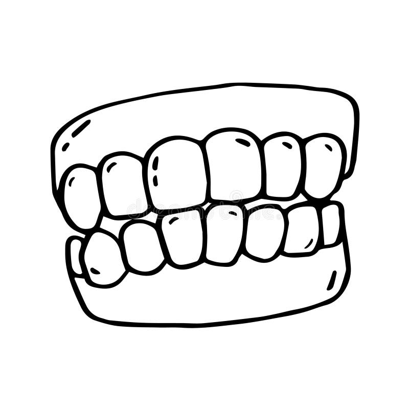 Dental Prosthesis Doodle. Vector Illustration of False Teeth Isolated ...