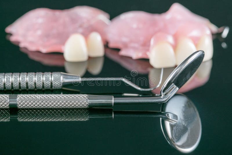 Temporary Denture and Dental Tools. Stock Image - Image of removable ...
