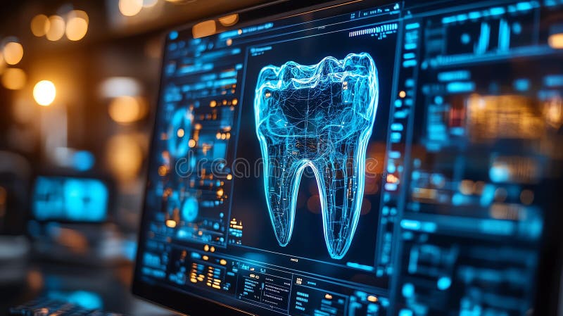 Dental X-ray on Computer Screen, Blue and Black Futuristic Interface ...