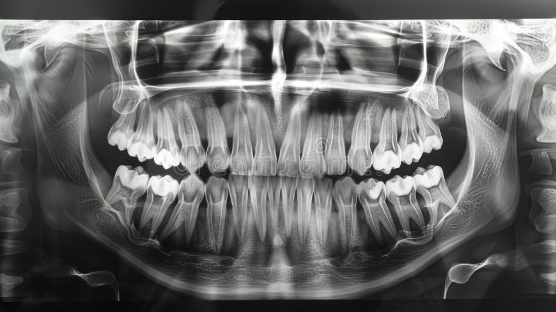 Detailed Dental X Ray Showing Upper and Lower Teeth Alignment Along ...
