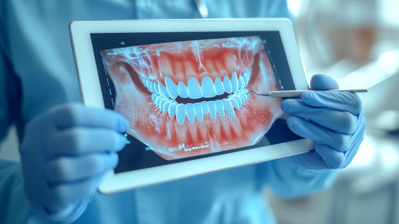 Dental X-ray on Tablet with Dental Tool in Hand Stock Photo - Image of ...