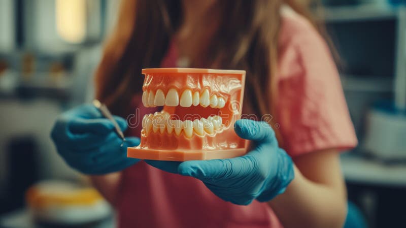 Dental Student Examining a Detailed Teeth Model Stock Illustration ...