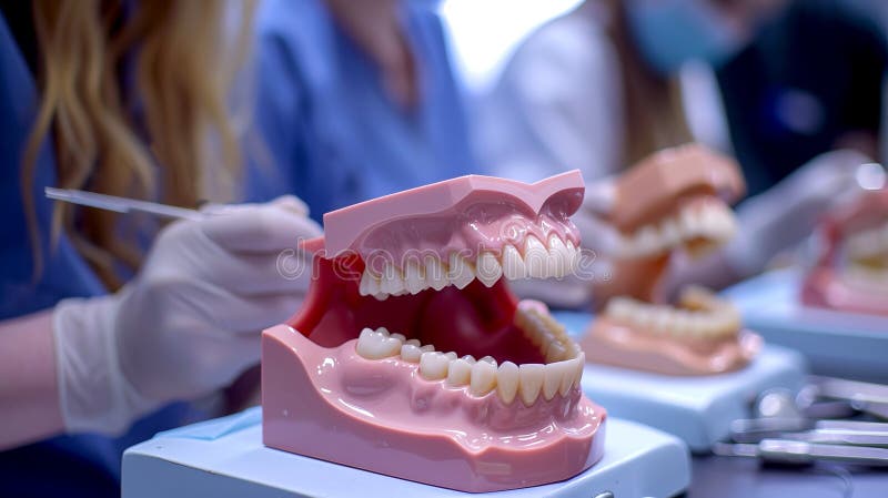 Dental Students Practicing on Realistic Teeth Models in a Classroom ...