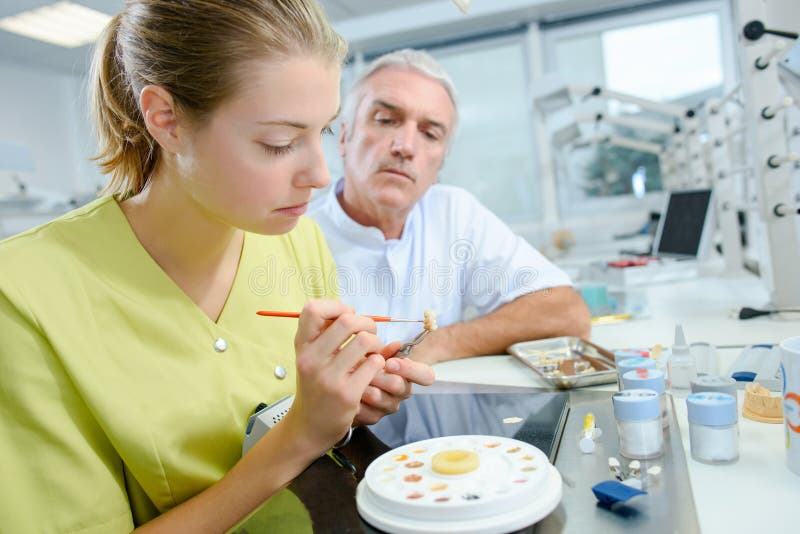 Dental Technician Being Supervised while Working at Prosthesis ...
