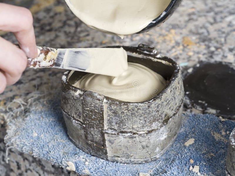 Dental Technician is Working with a Dental Flask of a Complete U Stock ...