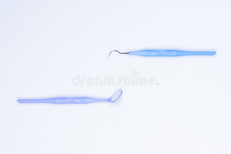 Dental Tools, Mirror, Explorer, Probe Hook on the White Background with ...