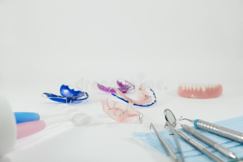 Dental tools and retainer. stock image. Image of orthodontic - 115498599