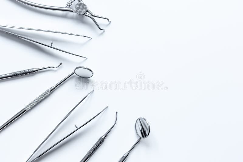 Dental Tools on White Background Top View Stock Photo - Image of steel ...