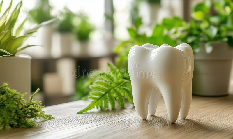 Dental Tooth Model Surrounded by Greenery in Modern Dental Office ...