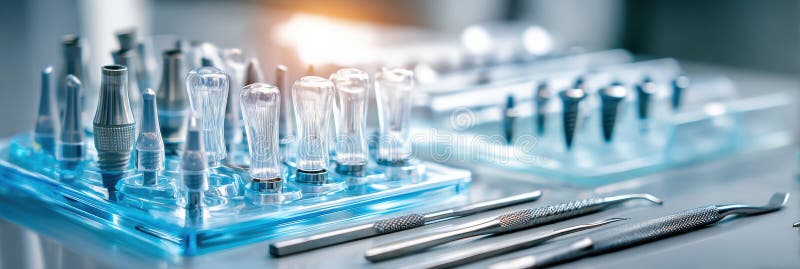 Organized Dental Tray Featuring Surgical Tools and Implants Under Soft ...