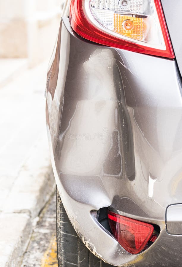 Damaged Dented Car Rear Bumper And Broken Tail Light After Crash ...