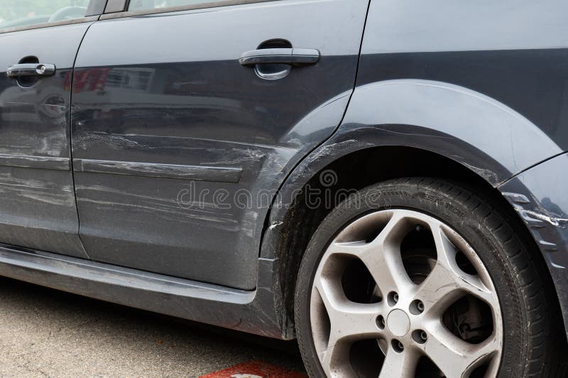 Dented and Scratched Car Wheel Arch Bodywork. Generic Car, Front View ...
