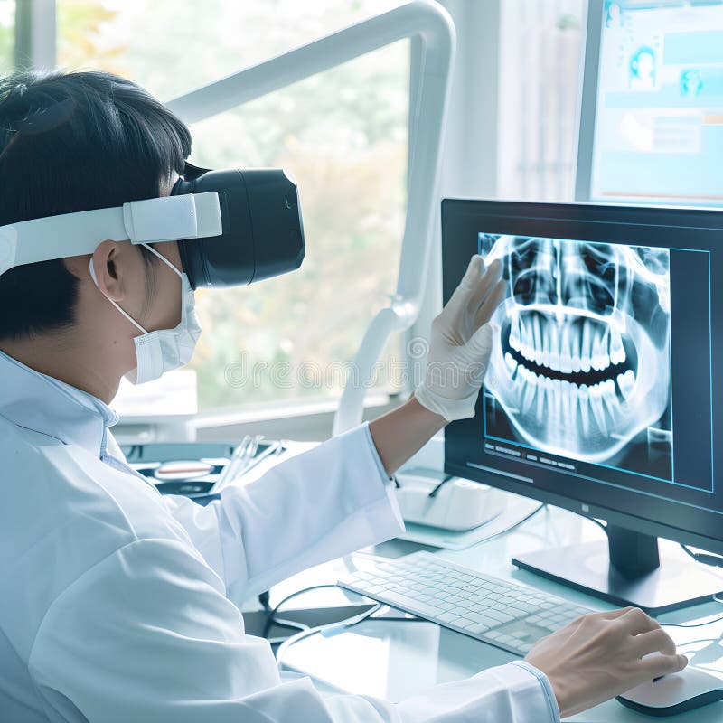 Dentist Analyzing Dental X-ray in Vr Headset Stock Illustration ...