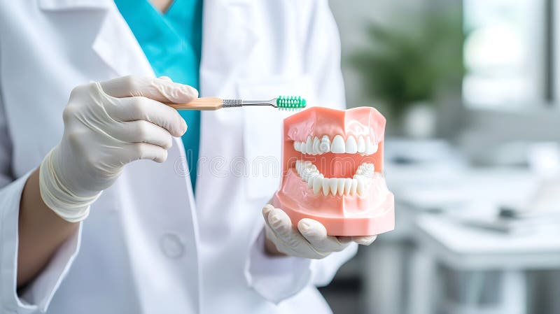 Dentist Demonstrating Proper Brushing Technique Using a Toothbrush and ...