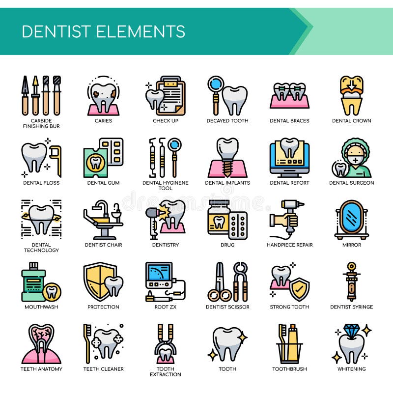 Dentist Elements , Pixel Perfect Icons Stock Vector - Illustration of ...
