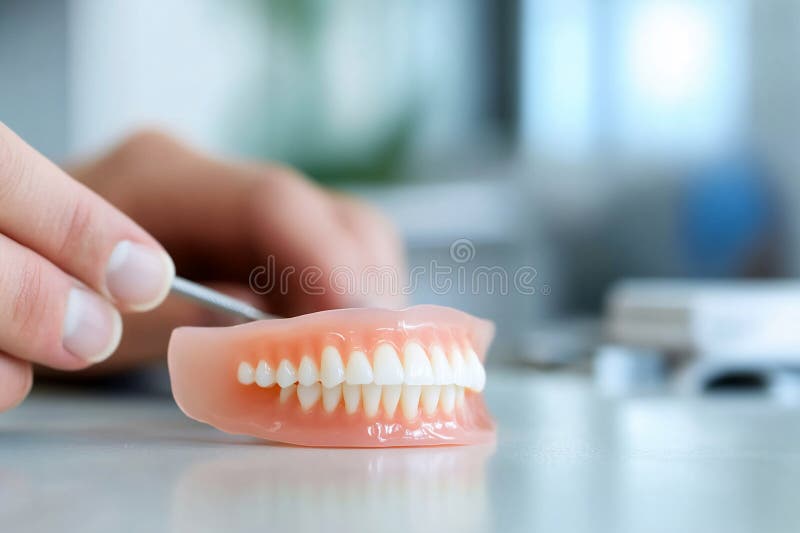 Dentist Examining a Denture Model Stock Illustration - Illustration of ...