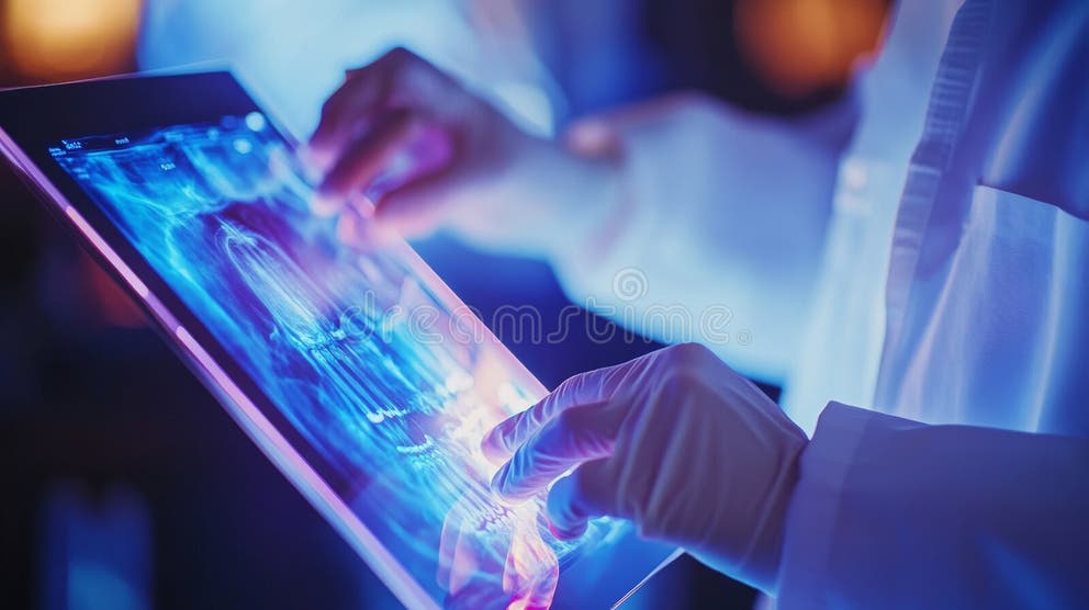 A Dentist Examining Digital X-rays Produced by a Scanner. Stock Image ...