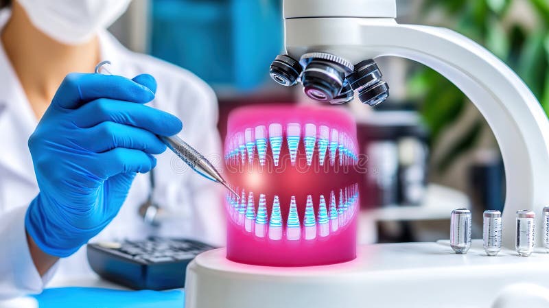Dentist Examining Digital Teeth Model in Lab Stock Image - Image of ...