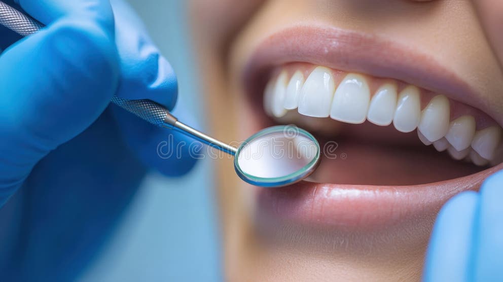Dentist Examining a Patients Teeth with a Mirror Stock Photo - Image of ...