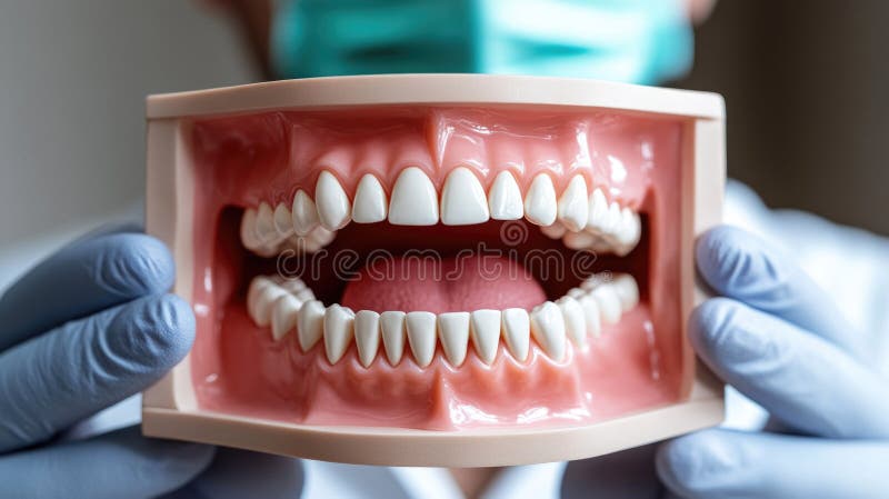 Dentist Holding Artificial Jaw Model for Dental Education or Training ...