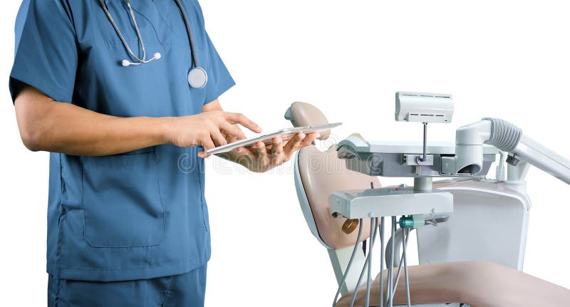Dentist Holding Tablet and Dental a Table Stock Photo - Image of ...