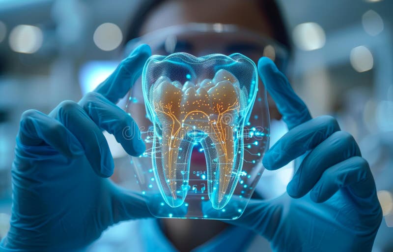 Dentist Holds Up 3D Hologram of Tooth. Stock Image - Image of anatomy ...