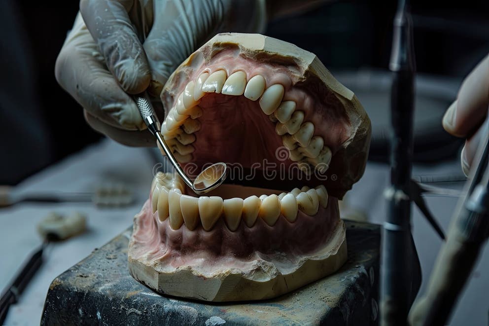 Dental Professional Demonstrates Tooth Anatomy Using Model at Clinic ...