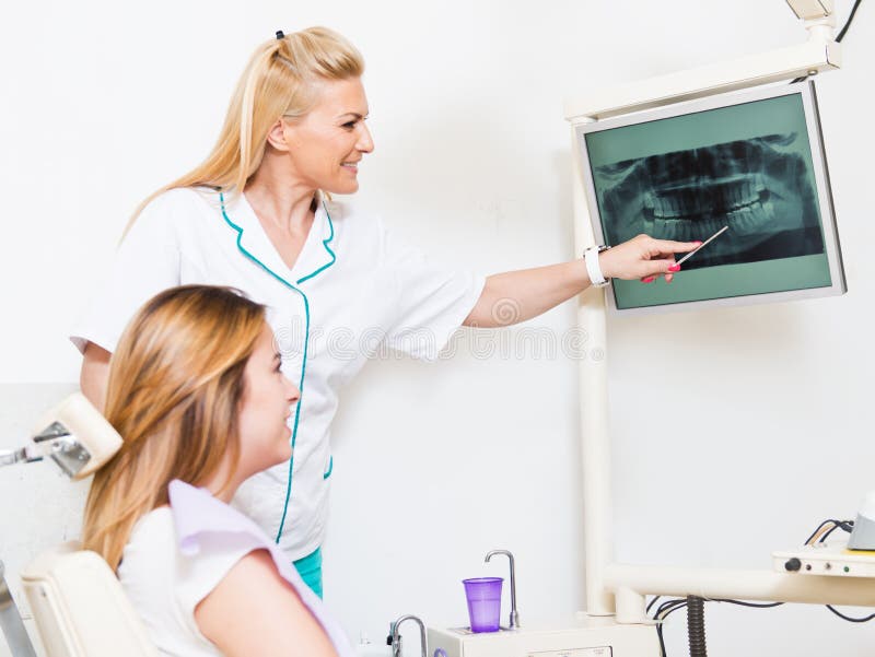 Dentist and Patient Looking at a Teeth X-ray Stock Photo - Image of ...