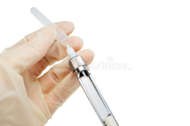 Dentist`s Hand with Carpool Syringe for Local Anesthesia on White ...