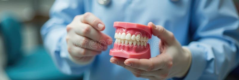 Dentist S Hands Pointing To Teeth Model Explaining Procedure, Medical ...