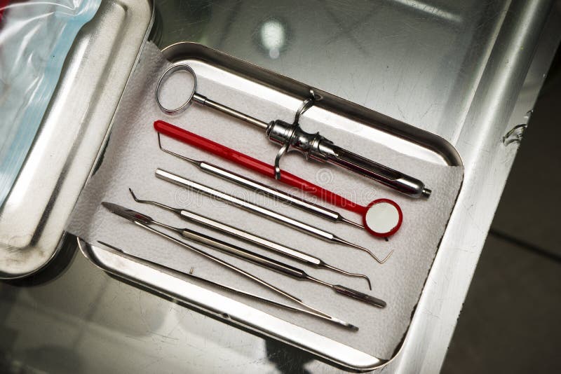 Dentist Tools in an Iron Box on the Table, Close Up. Stock Photo ...