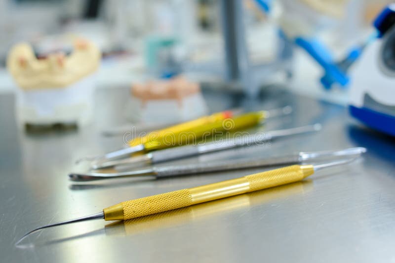 Dentist Tools in Metal Table Stock Photo - Image of medical, mirror ...