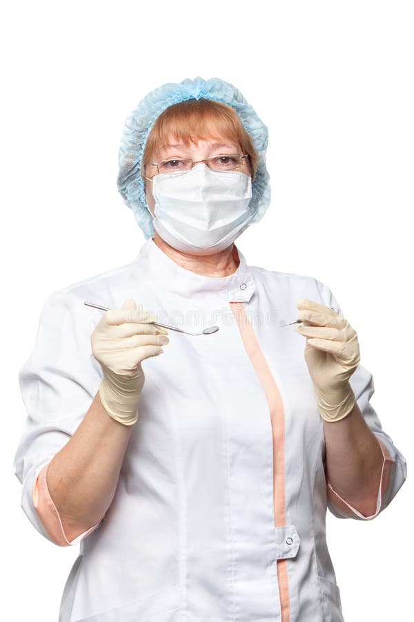Dentist Woman Mask Holding Tools Ready To Operate Stock Image - Image ...