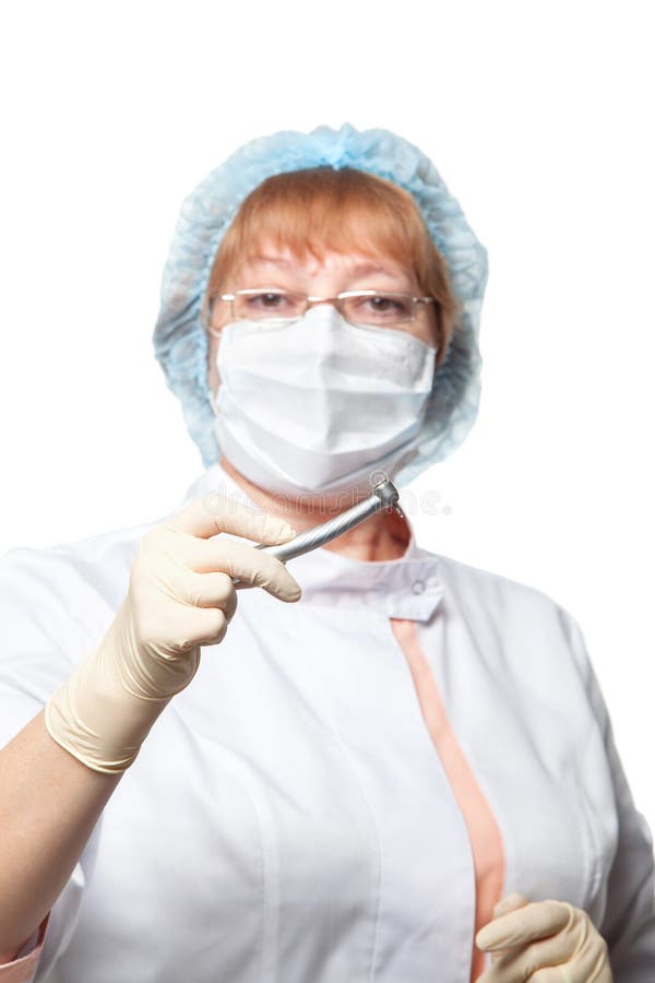 Dentist Woman Mask Holding Tools Ready To Operate Stock Photo - Image ...