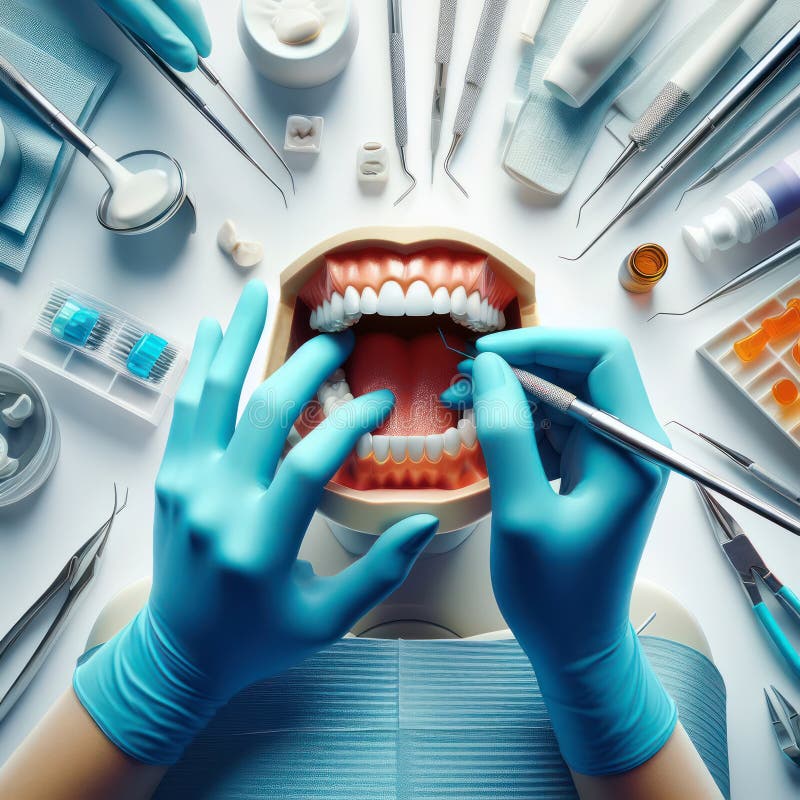 Dentist Working Educational Model of Mouth with Teeth. Generative Ai ...