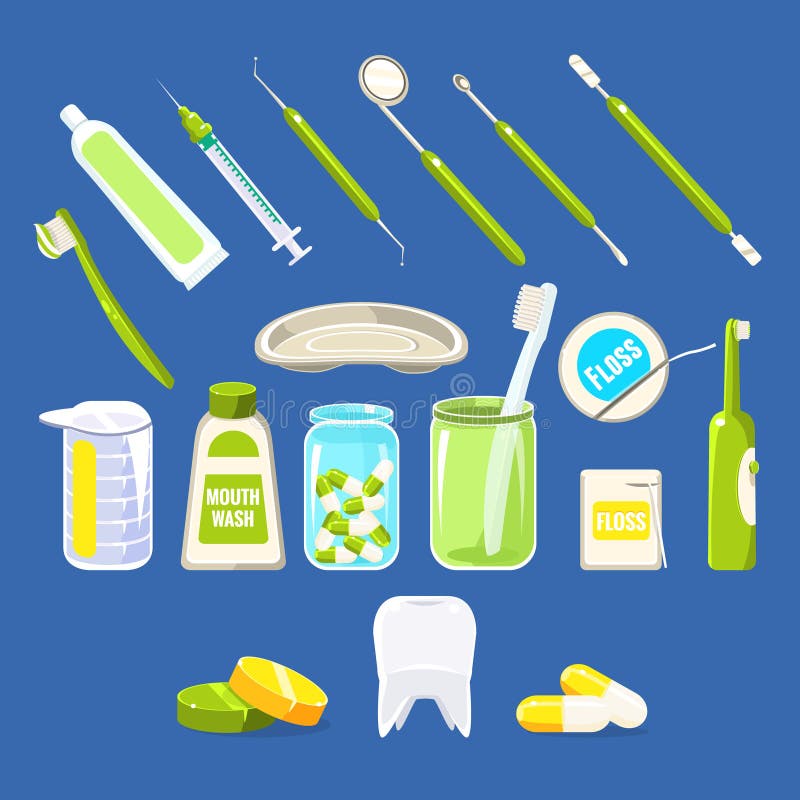 Dentistry Related Objects Set Stock Vector - Illustration of cabinet ...