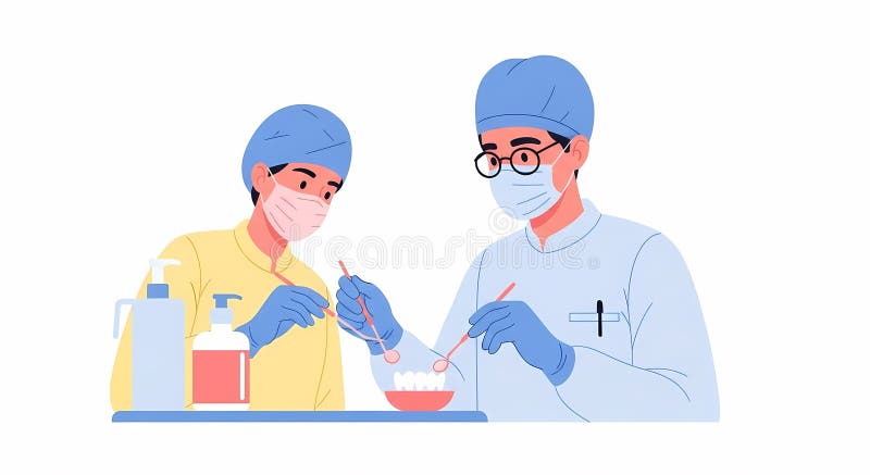 Dentists Preparing Implants with Tools in Sterile Environment Cartoon ...