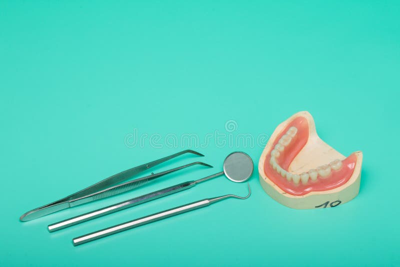Dentures Model with Medical Instruments Stock Image - Image of medical ...