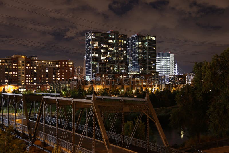 Denver city by night stock image. Image of town, bridge - 11561311