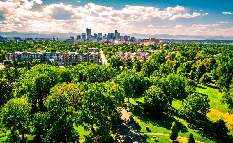 Gorgeous Evening Cityscape at Denver Colorado with Aerial Drone Views ...