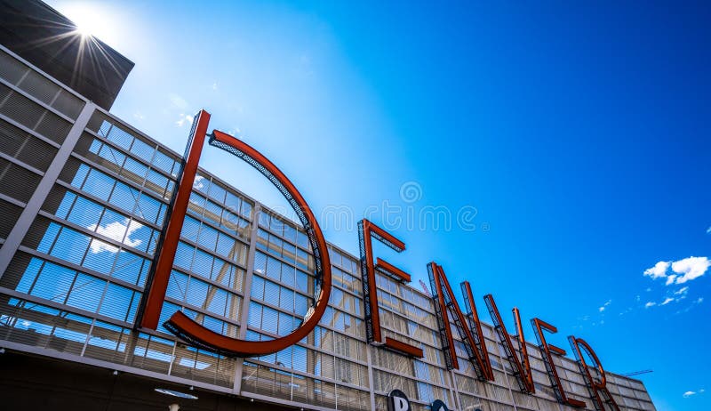 Denver Colorado with Blue Sky and Red Letters Stock Photo - Image of ...