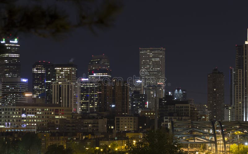Denver Skyline At Night, Colorado Editorial Stock Photo - Image of ...