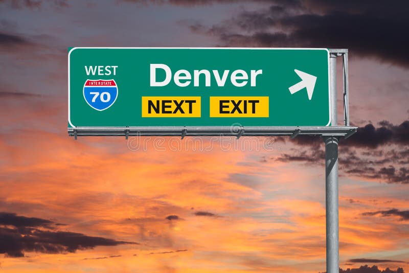 Denver Route 70 Freeway Next Exit Sign with Sunset Sky Stock Image ...