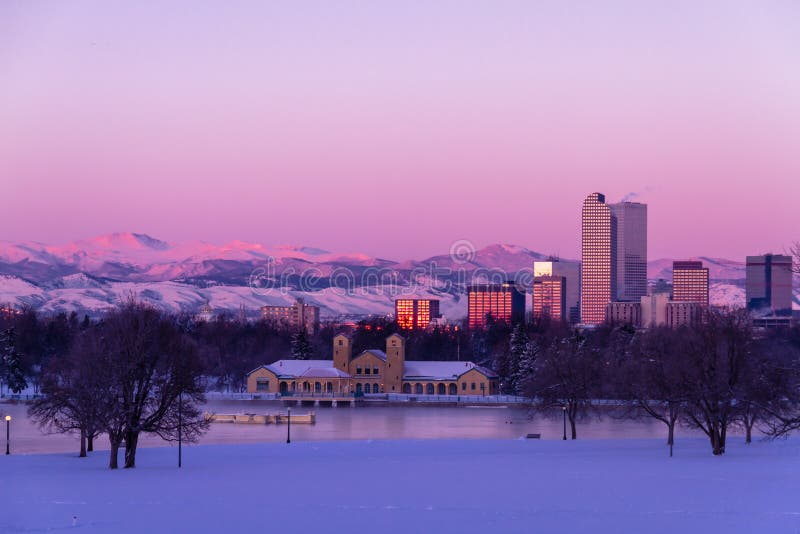 Denver Colorado Skyline in Snow Feb 2013 Editorial Photo - Image of ...