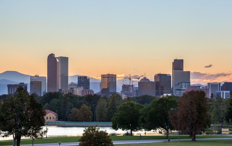 Denver Downtown Skyline at Sunset Stock Photo - Image of scenic ...