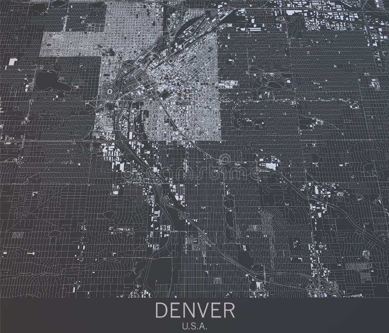 Denver Map, Satellite View, United States. Stock Illustration ...