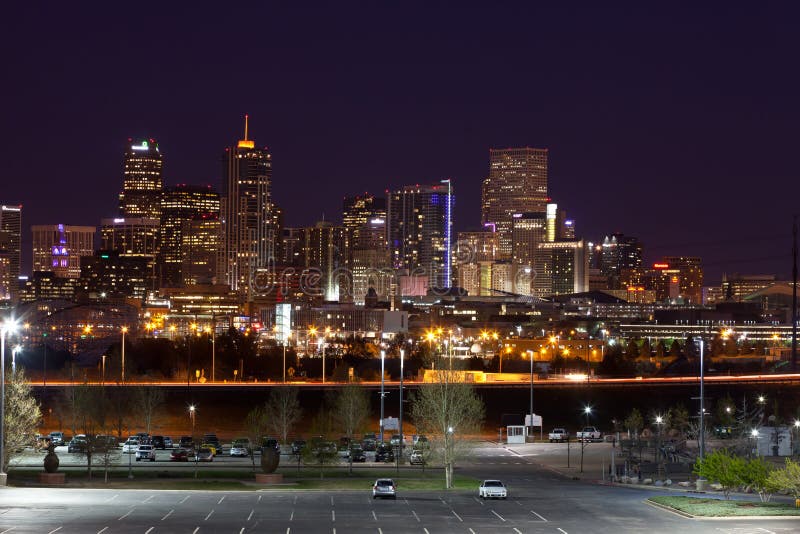 Denver night skyline stock image. Image of dramatic, lights - 19642709